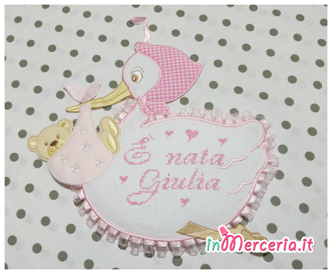 Fiocco nascita cicogna rosa È nata Giulia – Gift – Ricamo e cucito